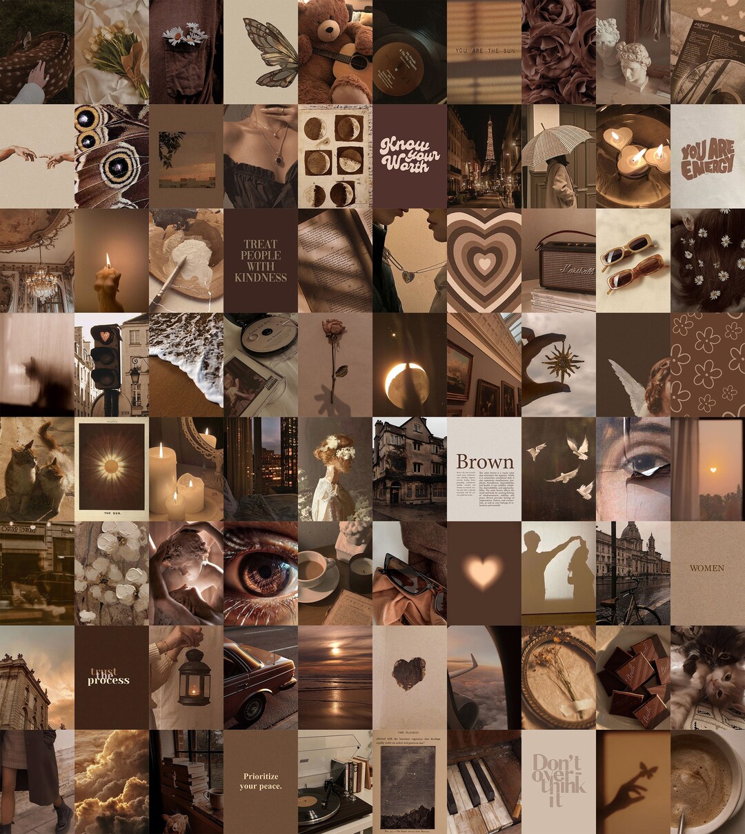 80 PCS Brown Aesthetic Wall Collage Kit Vintage Dark Photo Collage ...