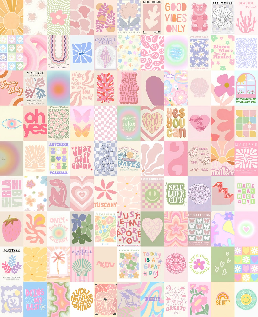 100 PCS Pastel Preppy Poster Collage Positive Vibe Photo Collage Pastel ...