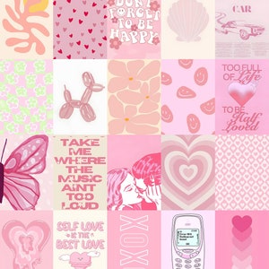 100 PCS Pink Danish Poster Prints Danish Aesthetic Wall Photo Collage ...
