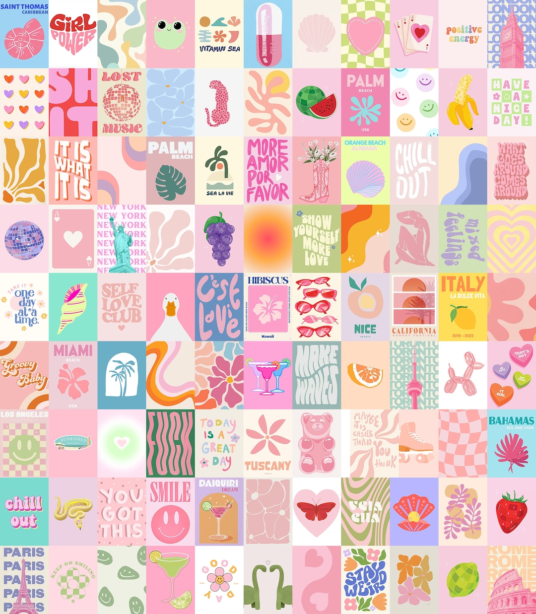 100 PCS Preppy Aesthetic Poster Collage Danish Wall Collage Prints ...