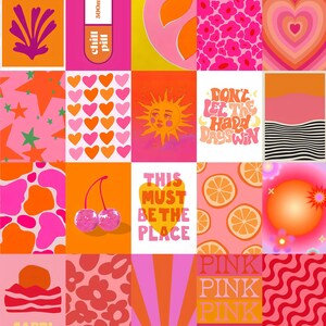 100 PCS Pink and Orange Preppy Poster Prints Pink Danish Wall Collage ...