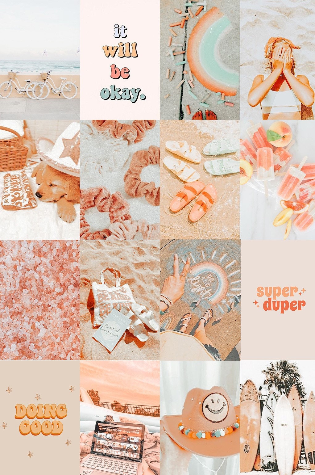 130 Pcs Peach Wall Collage Kit Good Vibes Beach Aesthetic Etsy