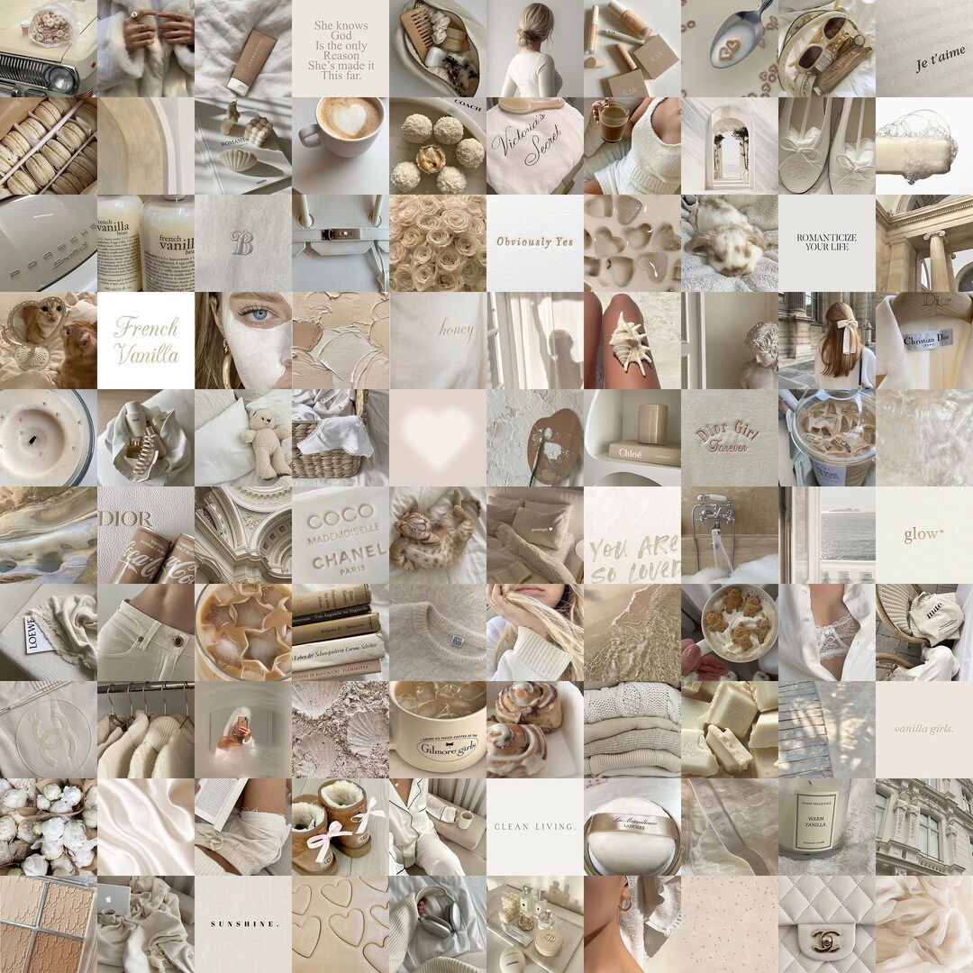 100 PCS Vanilla Girl Aesthetic Photo Collage Beige Wall Collage Kit ...