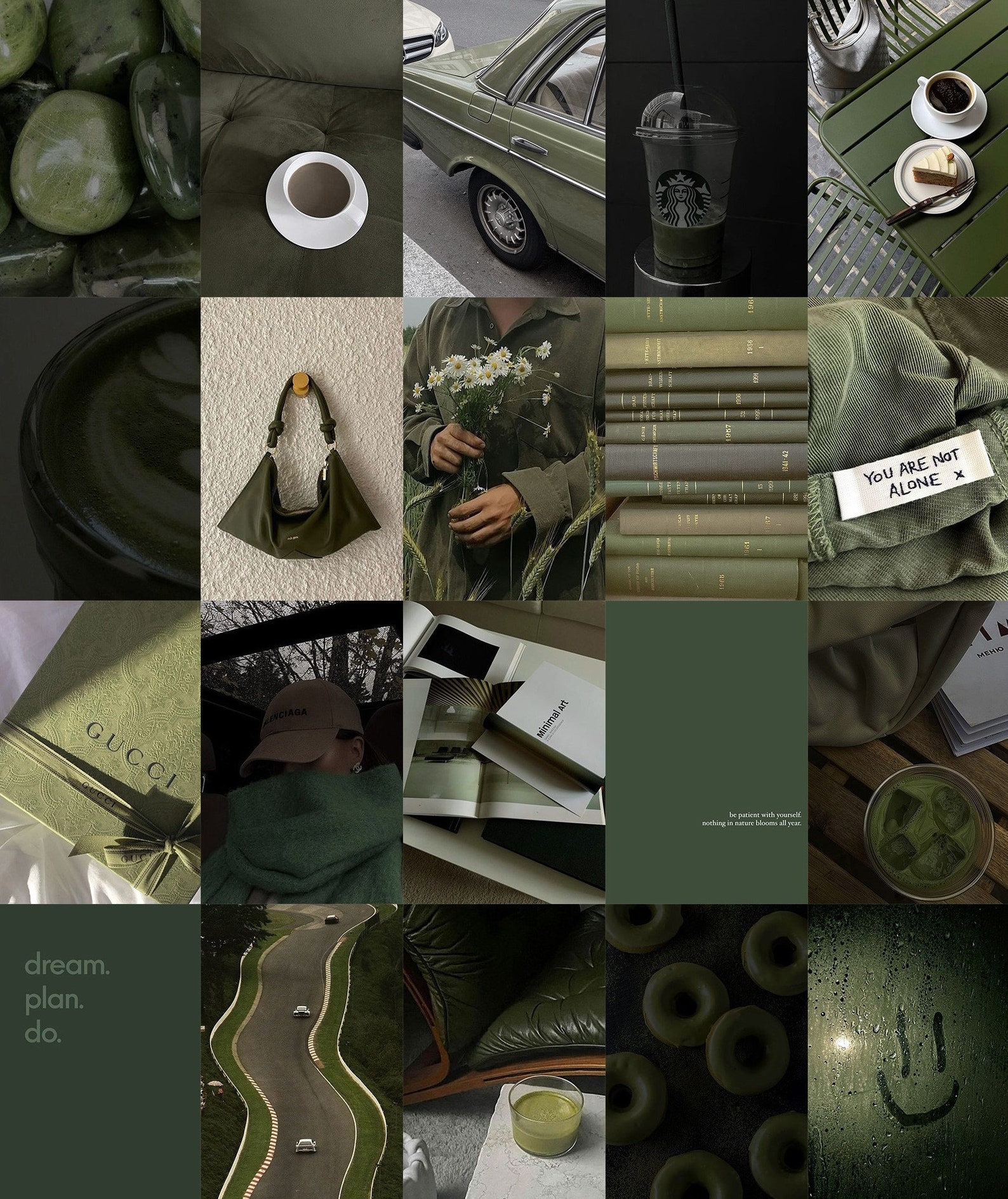 100 PCS Olive Green Photo Collage Kit Green Photo Collage Dark Green ...