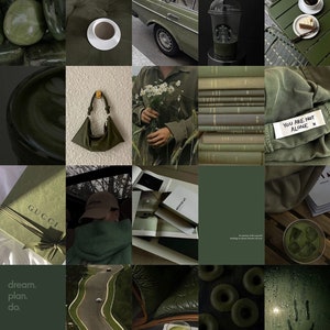 100 PCS Olive Green Photo Collage Kit Green Photo Collage Dark Green ...