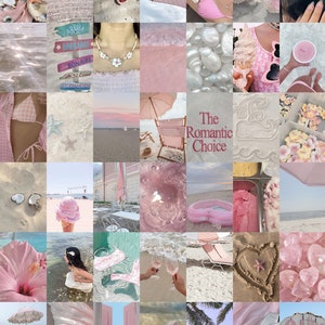 80 PCS Summer Aesthetic Wall Collage Kit Soft Pink Beach Wall Collage ...