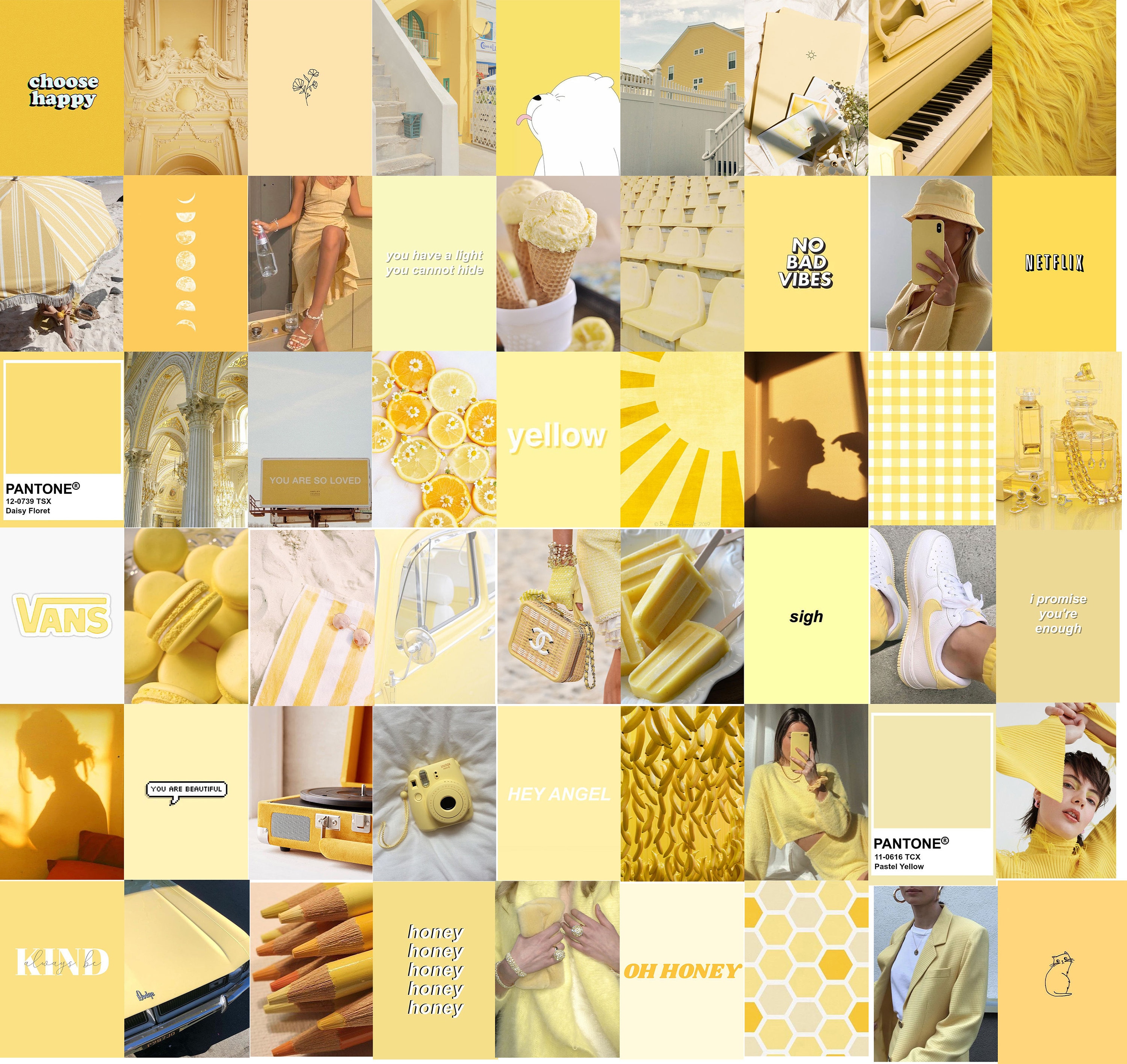 Pastel Yellow Wall Collage Kit Aesthetic Tumblr Decor Etsy