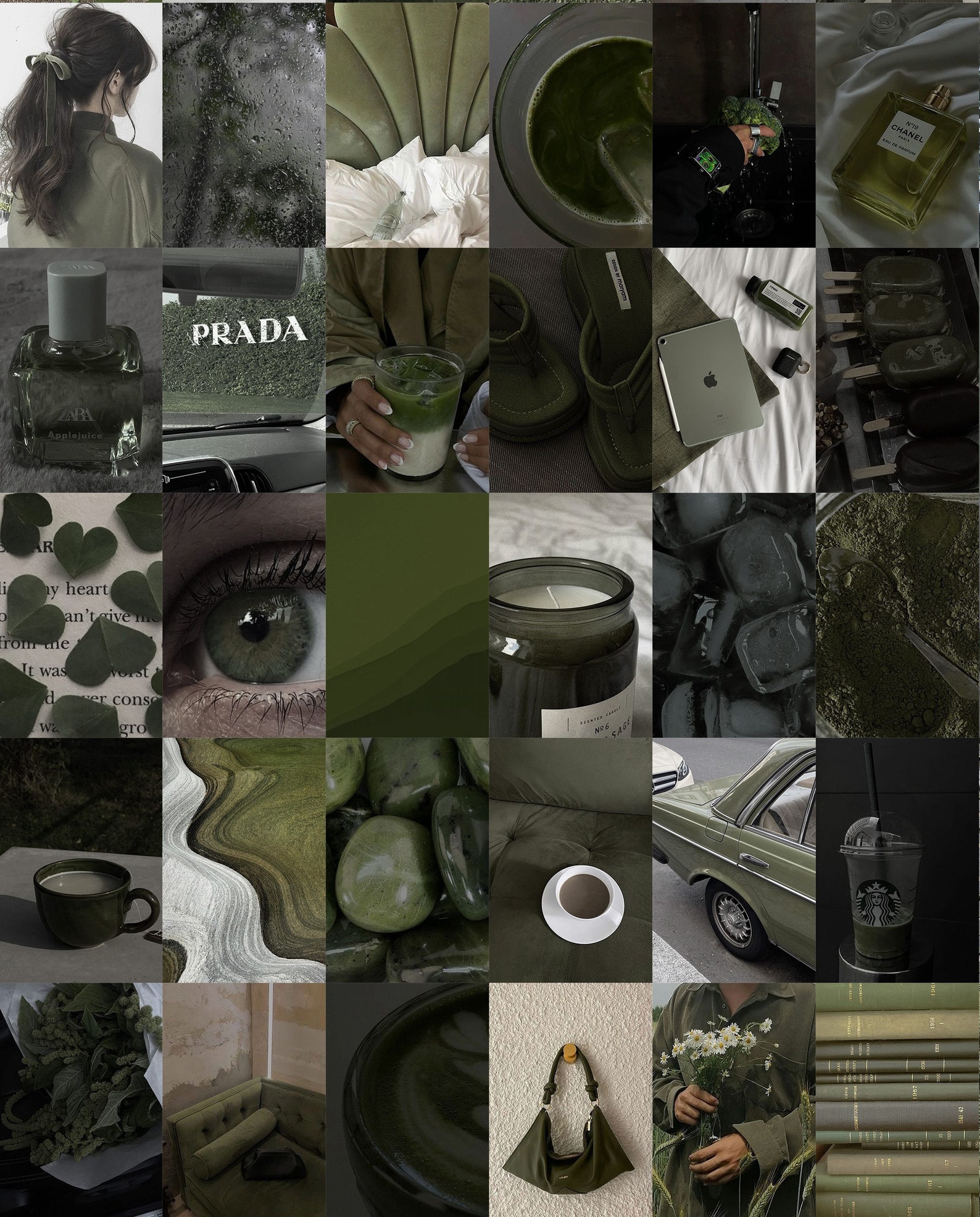 100 PCS Olive Green Photo Collage Kit Green Photo Collage Dark Green ...