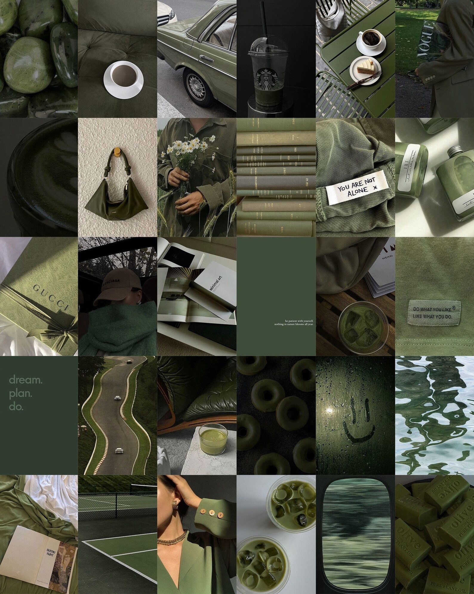 100 PCS Olive Green Photo Collage Kit Green Photo Collage Dark Green ...