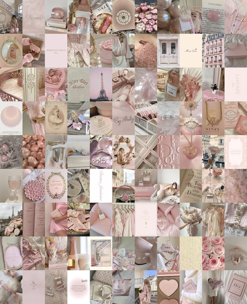100 PCS Pink Parisian Wall Collage Kit Pink Aesthetic - Etsy
