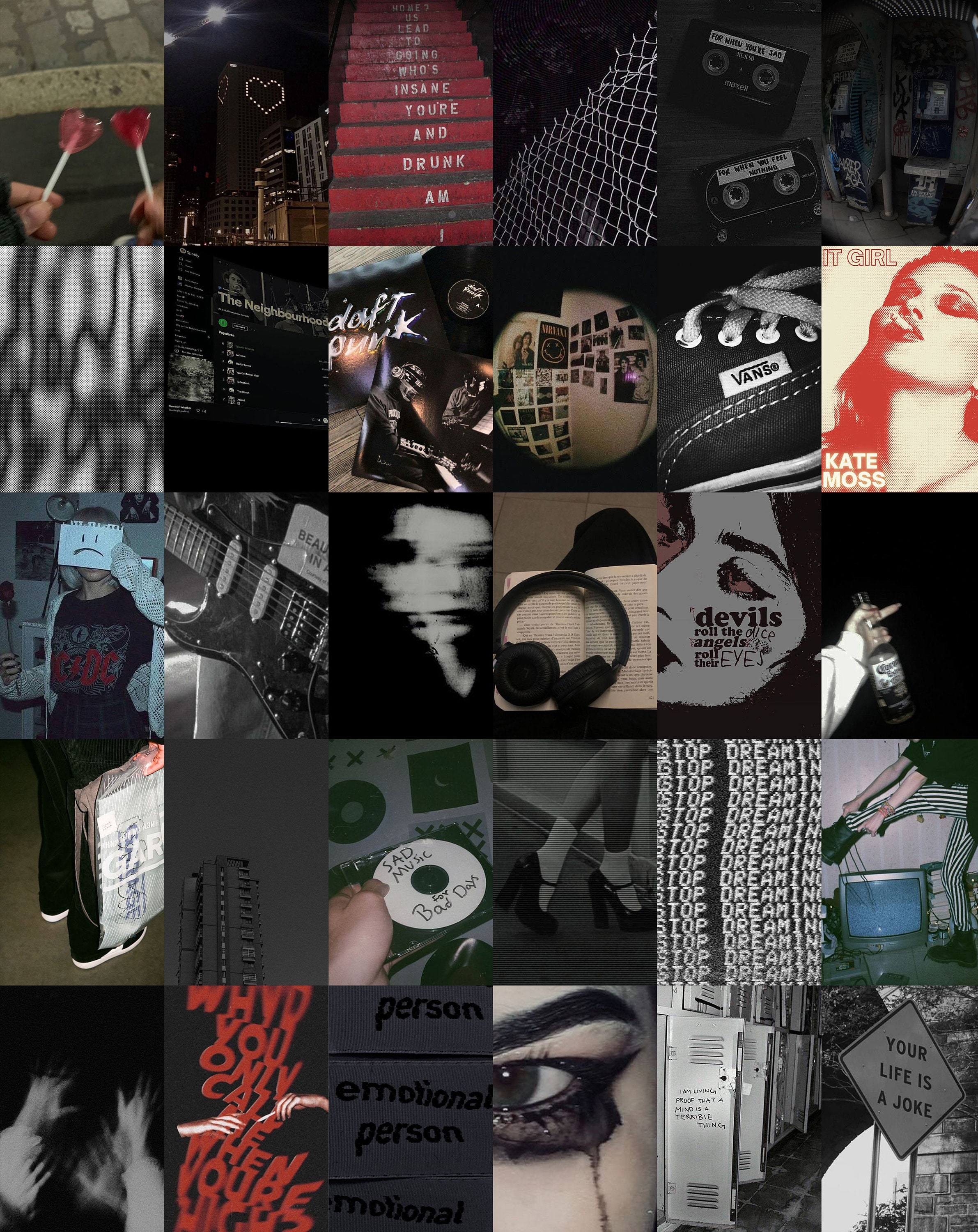 Black Wall Collage Kit Black Wall Collage Dark Aesthetic Wall Collage ...