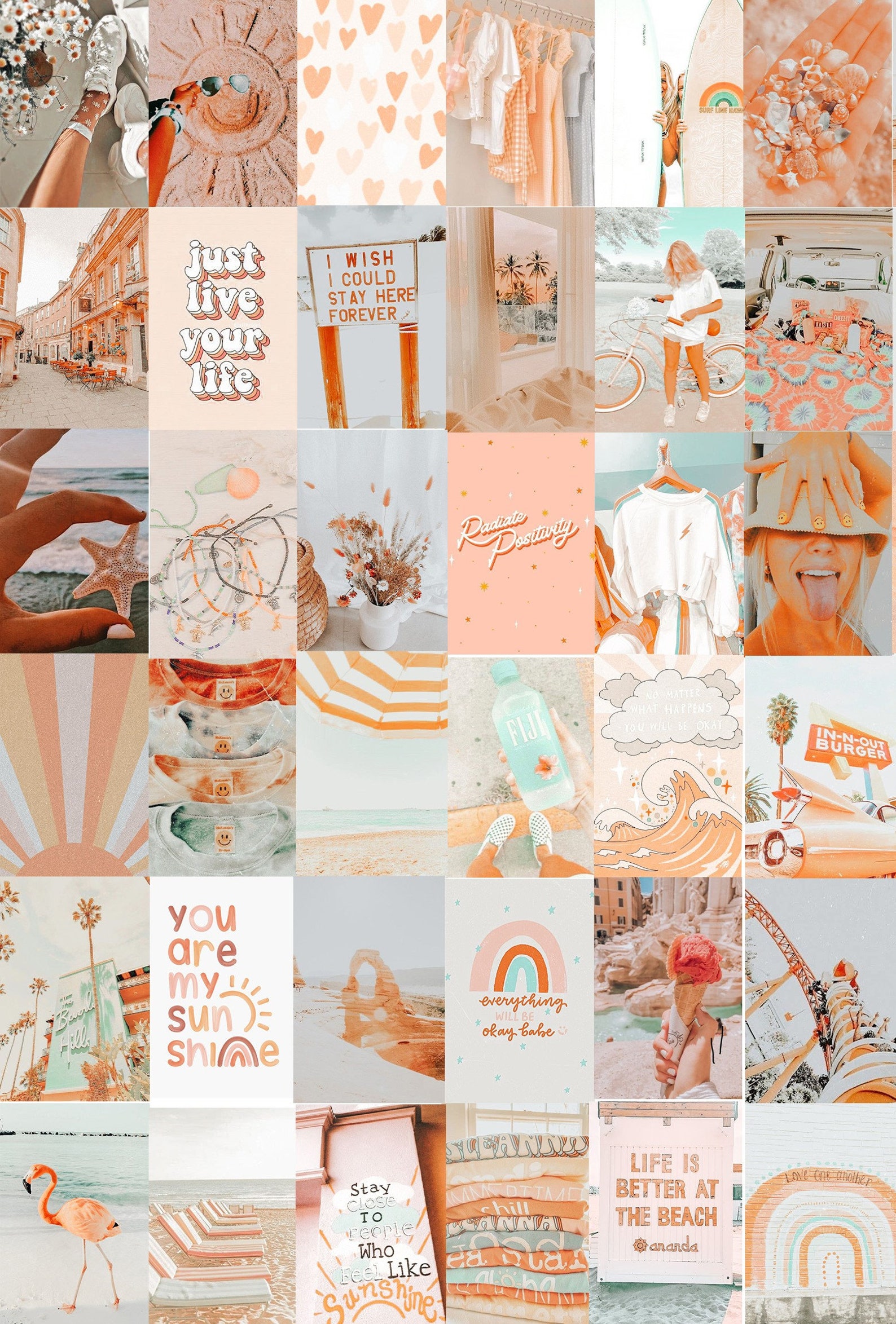 130 Pcs Peach Wall Collage Kit Good Vibes Beach Aesthetic Etsy
