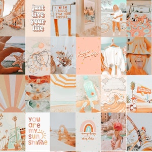130 PCS Peach Beach Wall Collage Kit Good Vibes Beach Aesthetic Photo ...