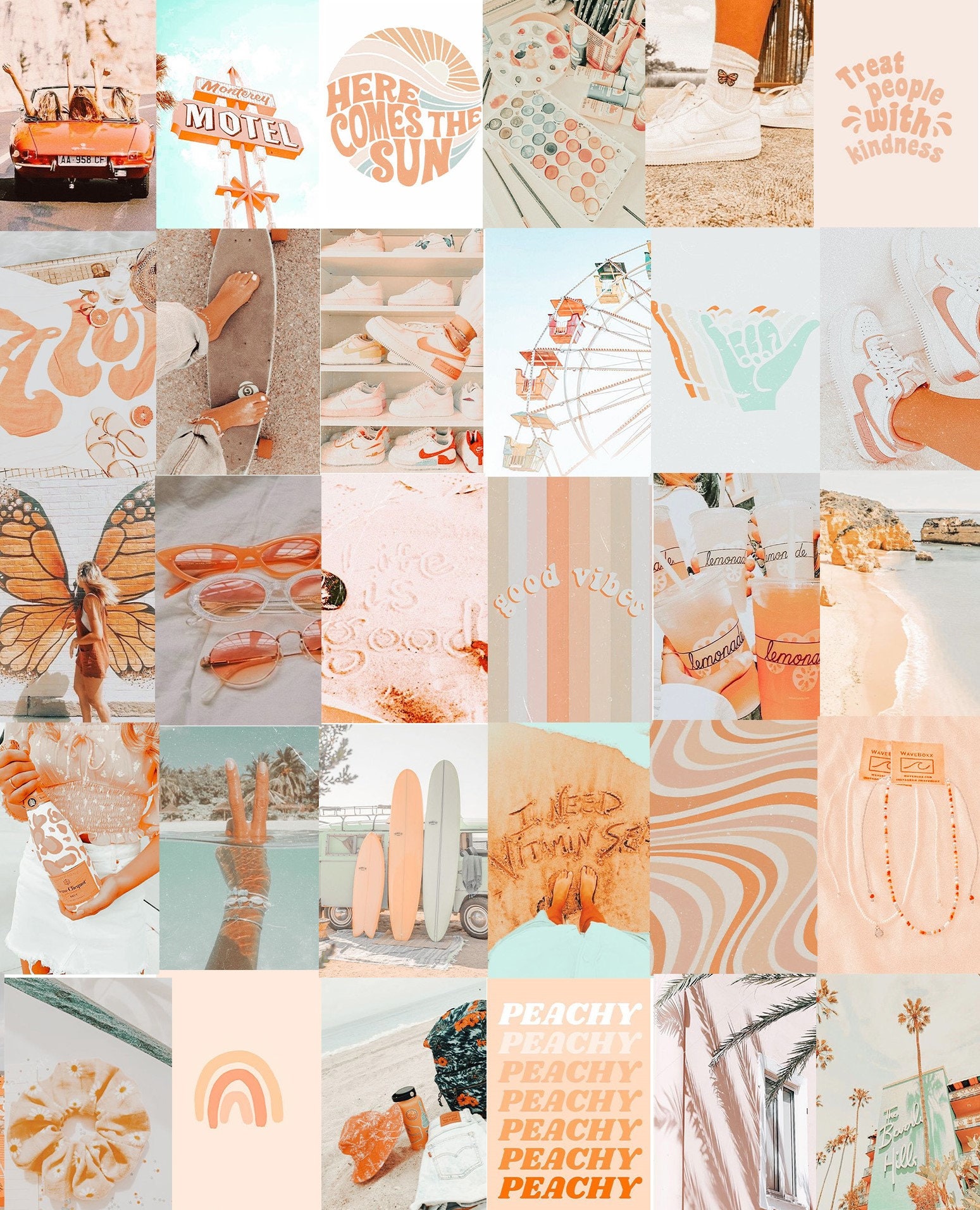 130 Pcs Peach Wall Collage Kit Good Vibes Beach Aesthetic Etsy
