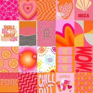 100 PCS Pink and Orange Preppy Poster Prints Pink Danish Wall Collage ...