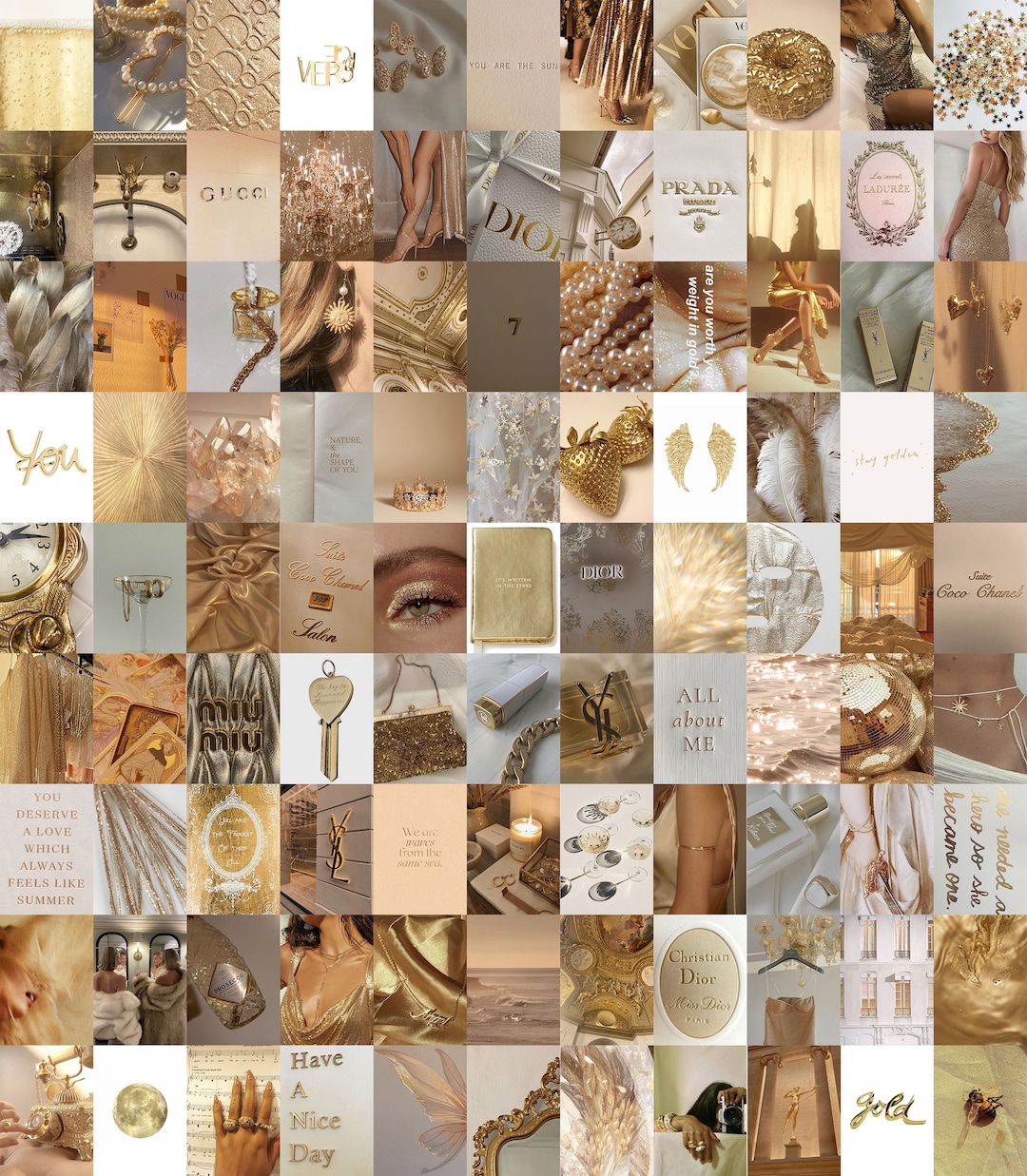 100 PCS Gold Aesthetic Wall Collage Soft Gold Photo Collage Kit Beige ...
