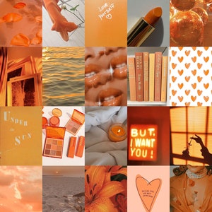 100 PCS Orange Aesthetic Wall Collage Prints Orange Wall Decor Rust ...