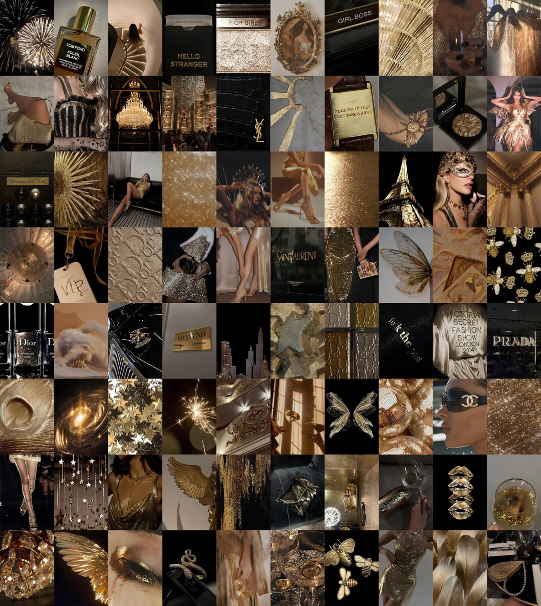 80 PCS Gold Boujee Wall Photo Collage Golden Wall Collage Boujee Dark ...