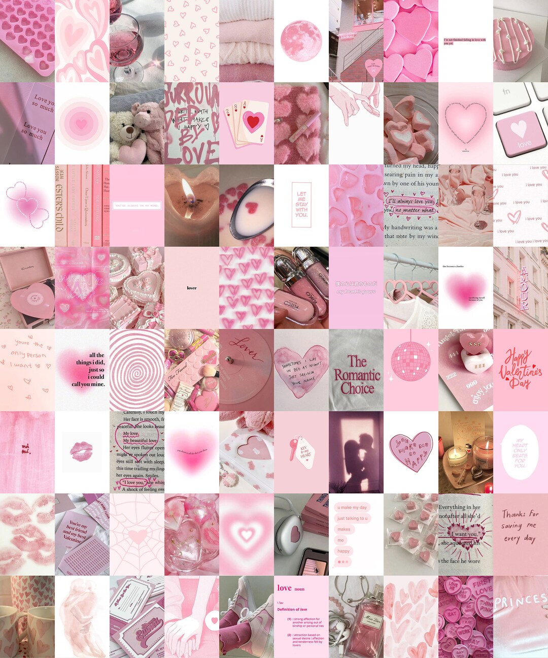80 PCS Pink Lovecore Wall Collage Kit Pink Preppy Photo Collage Pink ...