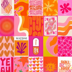 100 PCS Pink and Orange Preppy Poster Prints Pink Danish Wall Collage ...