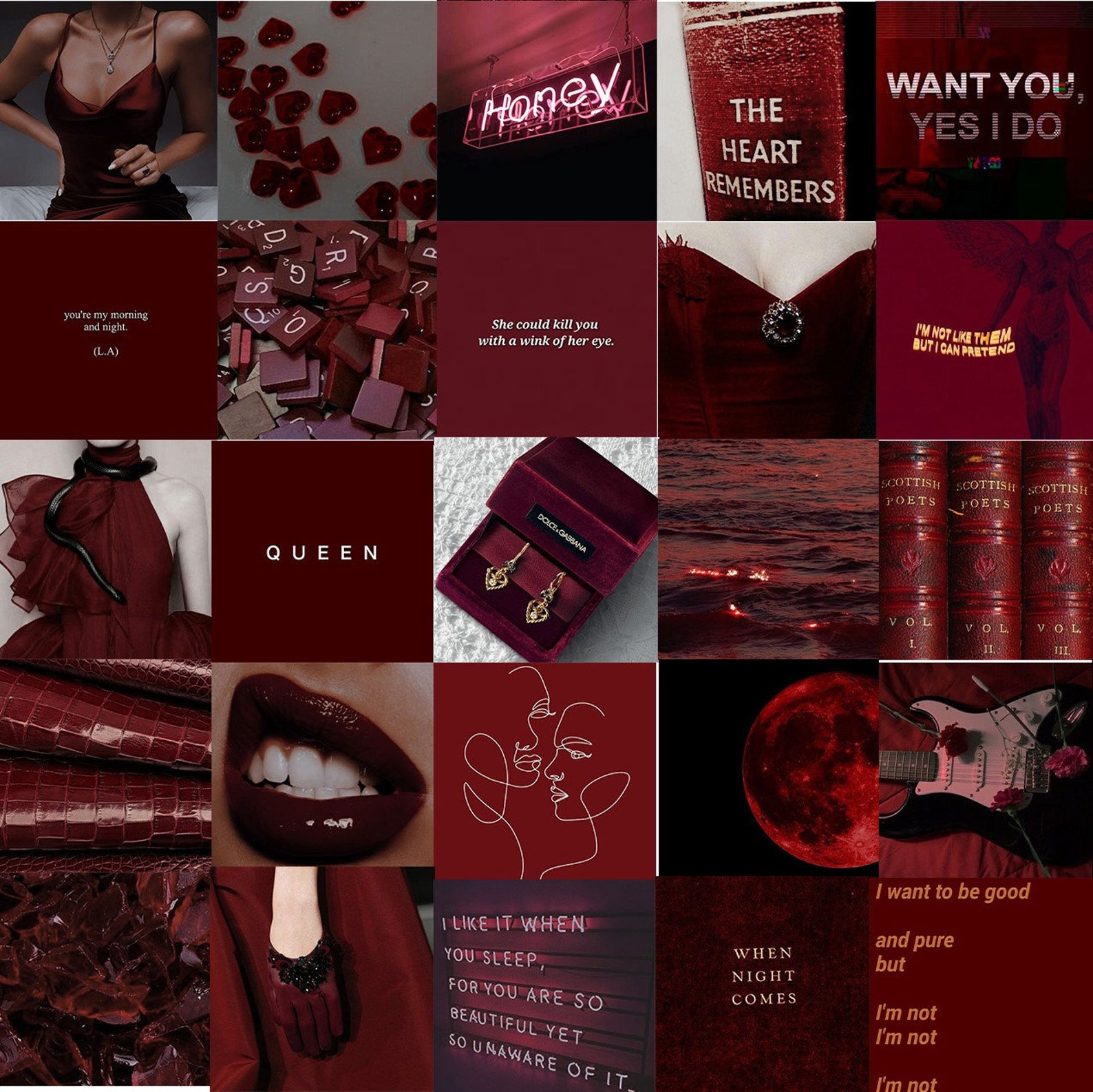90 PCS Dark Red Wall Collage Kit Burgandy Aesthetic Photo - Etsy