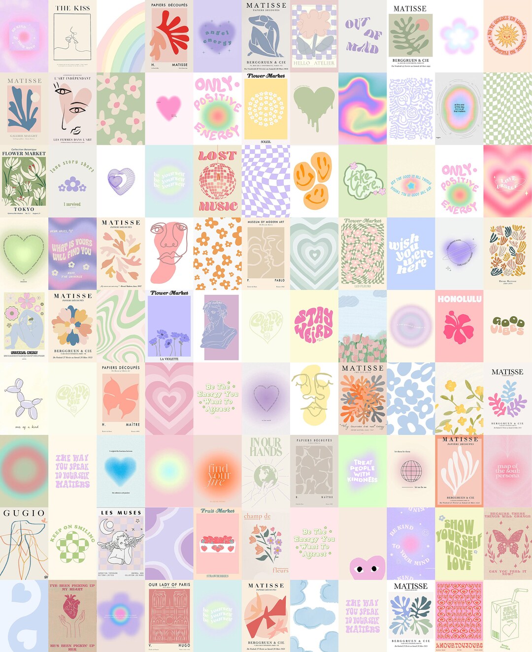 100 PCS Danish Pastel Wall Collage Kit Danish Aesthetic Photo Collage ...