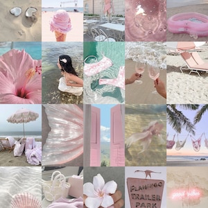 80 PCS Summer Aesthetic Wall Collage Kit Soft Pink Beach Wall Collage ...