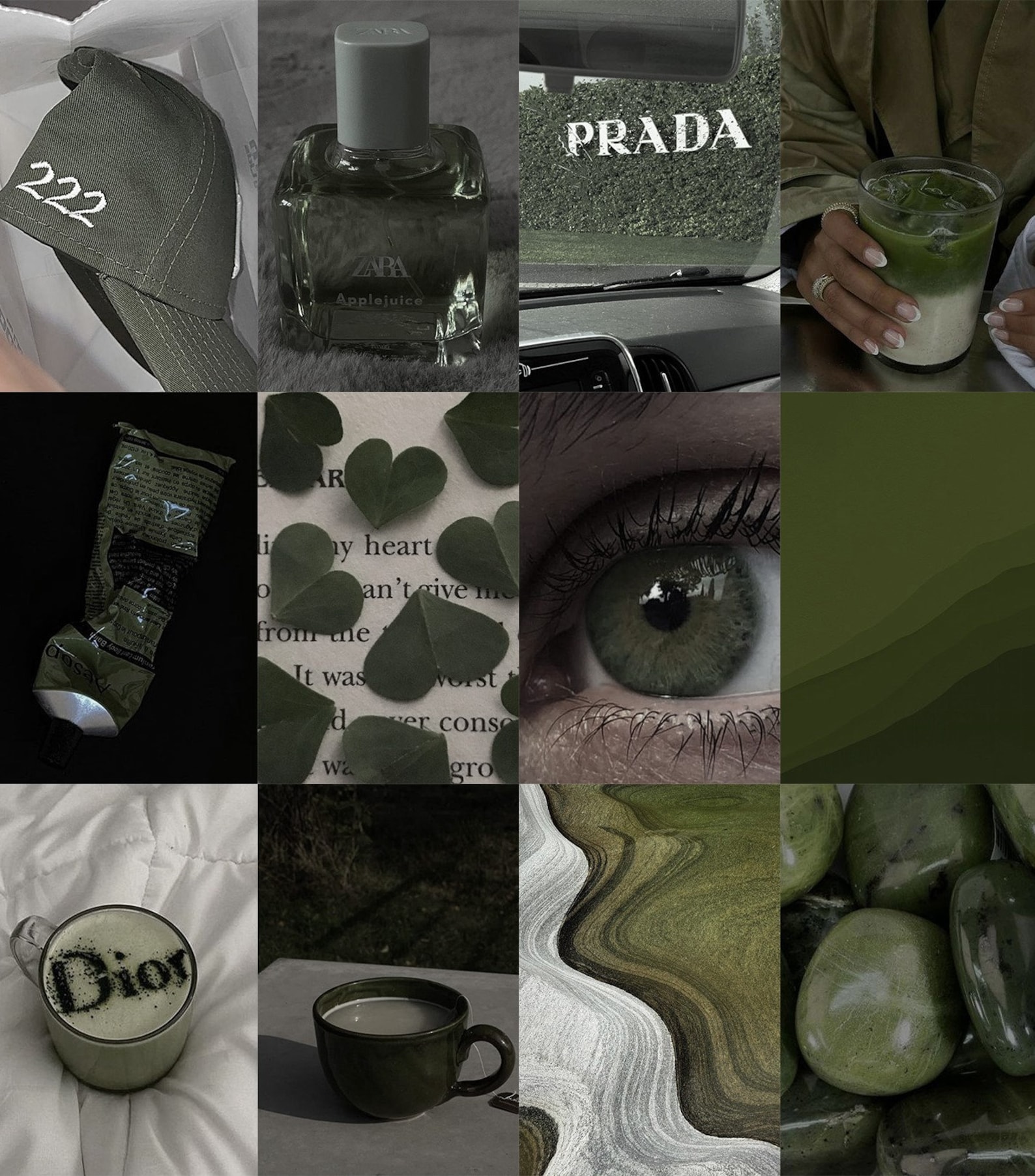 100 PCS Olive Green Photo Collage Kit Green Photo Collage Dark Green ...