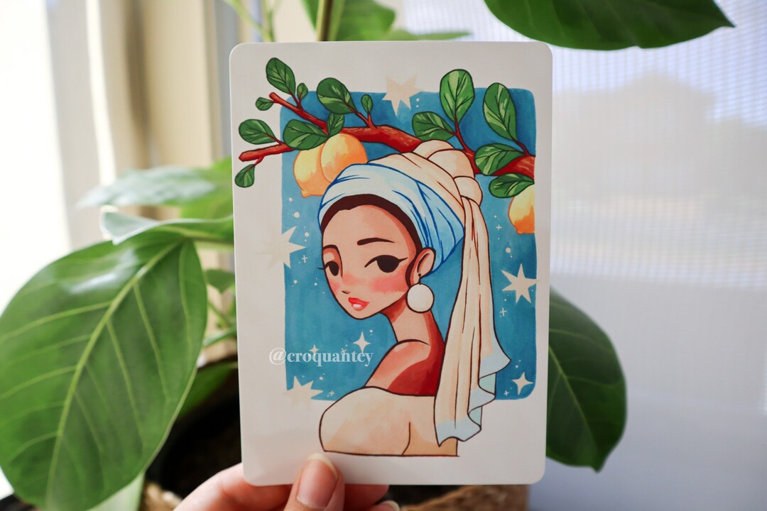 Girl With Pearl Earring Postcard Art Print - Gouache Painting Print ...