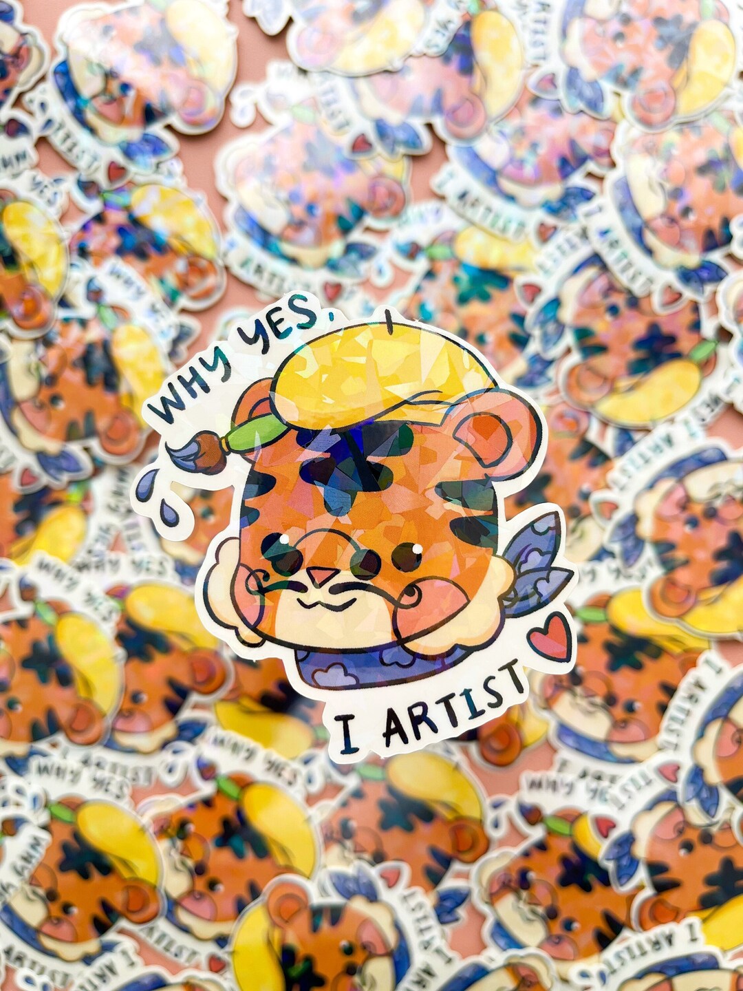 Artist Tiger Cute Vinyl Sticker - Glossy Rainbow Waterproof Vinyl ...