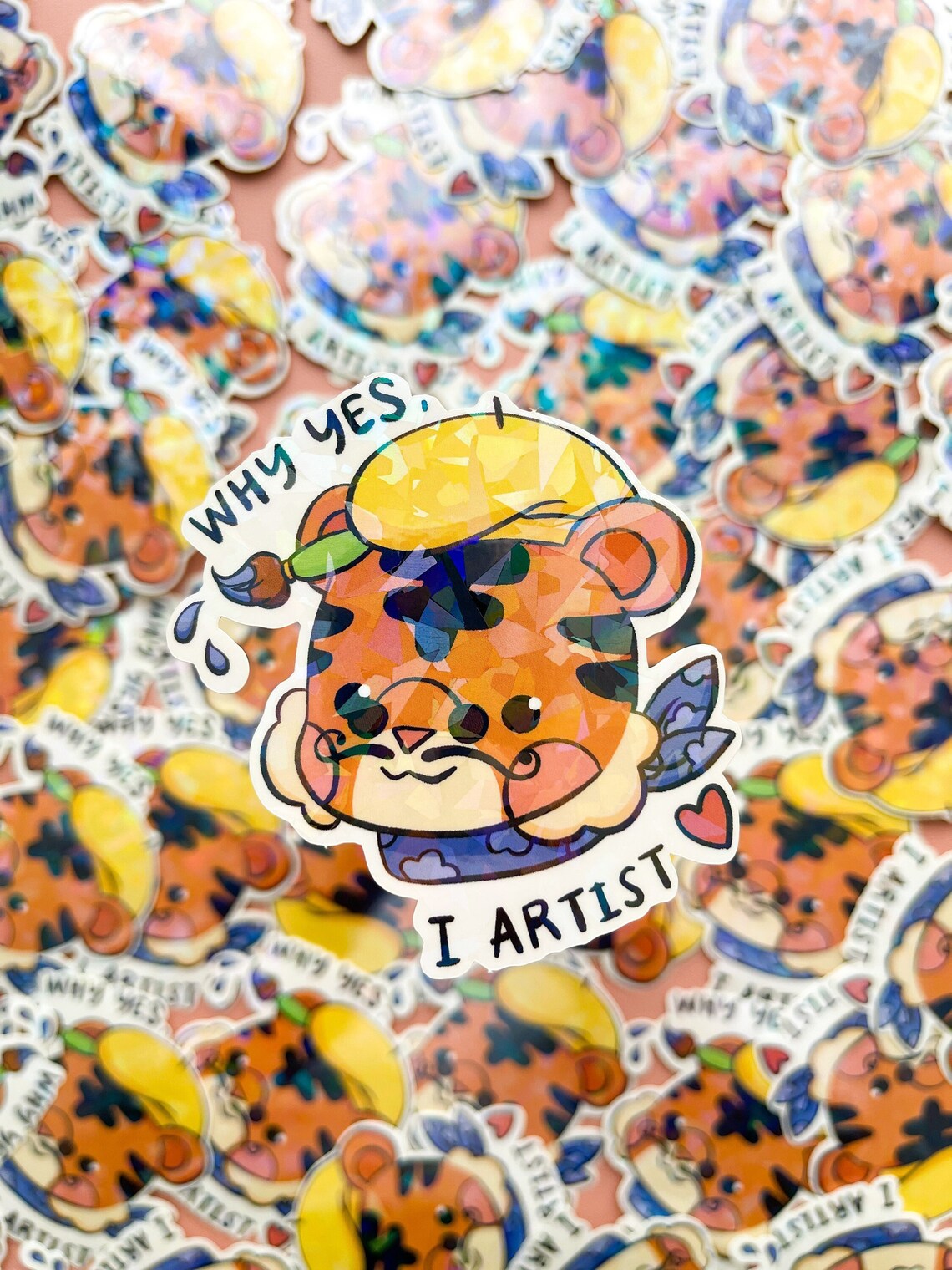 Artist Tiger Cute Vinyl Sticker Glossy Rainbow Waterproof Vinyl Cute ...
