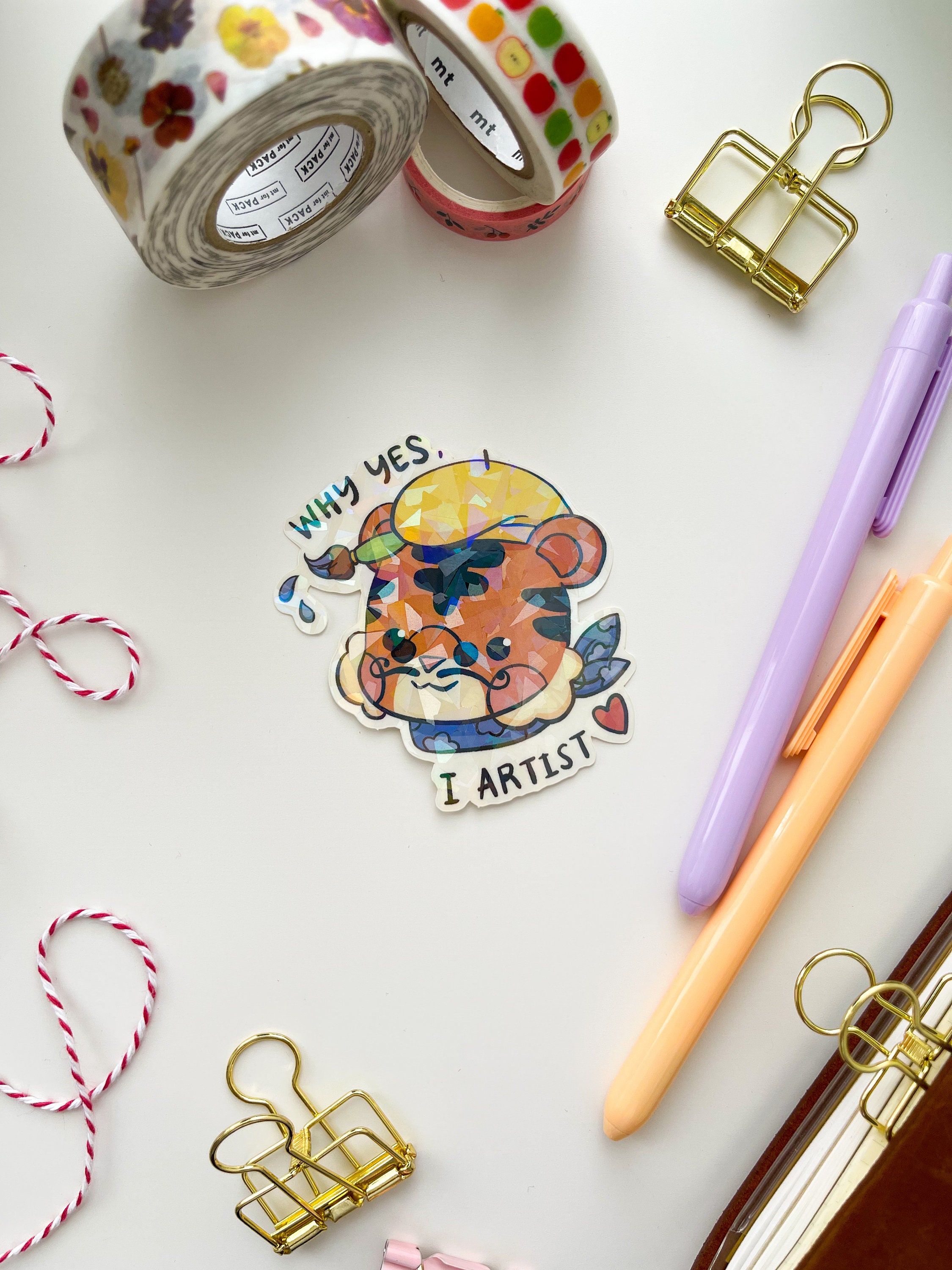 Artist Tiger Cute Vinyl Sticker Glossy Rainbow Waterproof Vinyl Cute ...