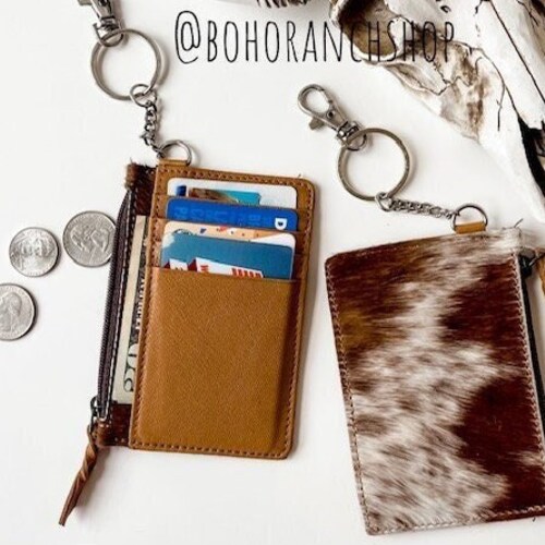 Cowhide Keychain Wallet Credit Card Holder Case Change Coin - Etsy