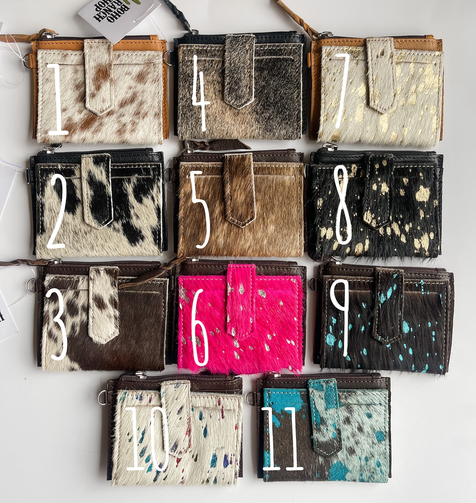 COWHIDE WRISTLET WALLET Genuine Hair on Cowhide Credit Card Holder ...