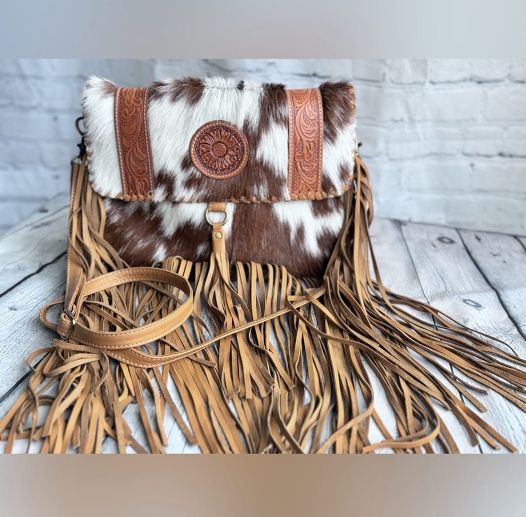 THE REGINA CROSSBODY Cowhide Western Tooled Leather Cowhide Clutch ...