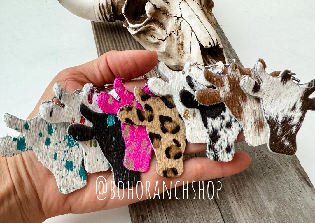 COWHIDE COWHEAD EARRINGS | Genuine Hair on Cowhide Cow Head Earrings ...