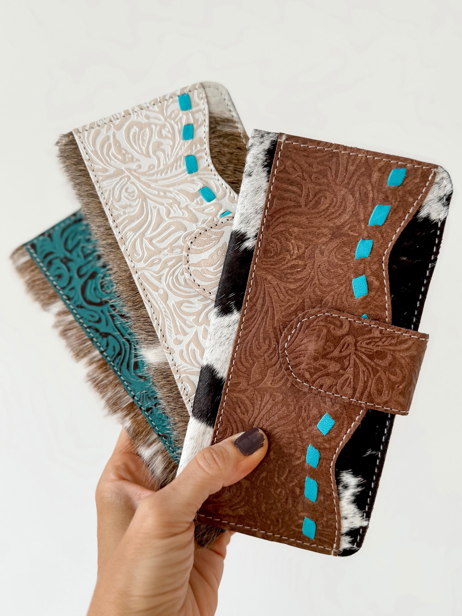 FLORAL LEATHER WALLET | Western Genuine Hand Tooled Turquoise or Brown ...