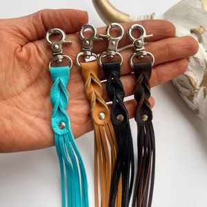 BRAIDED LEATHER KEYCHAIN Western Tassel Skinny Fringe Keychain | Purse ...