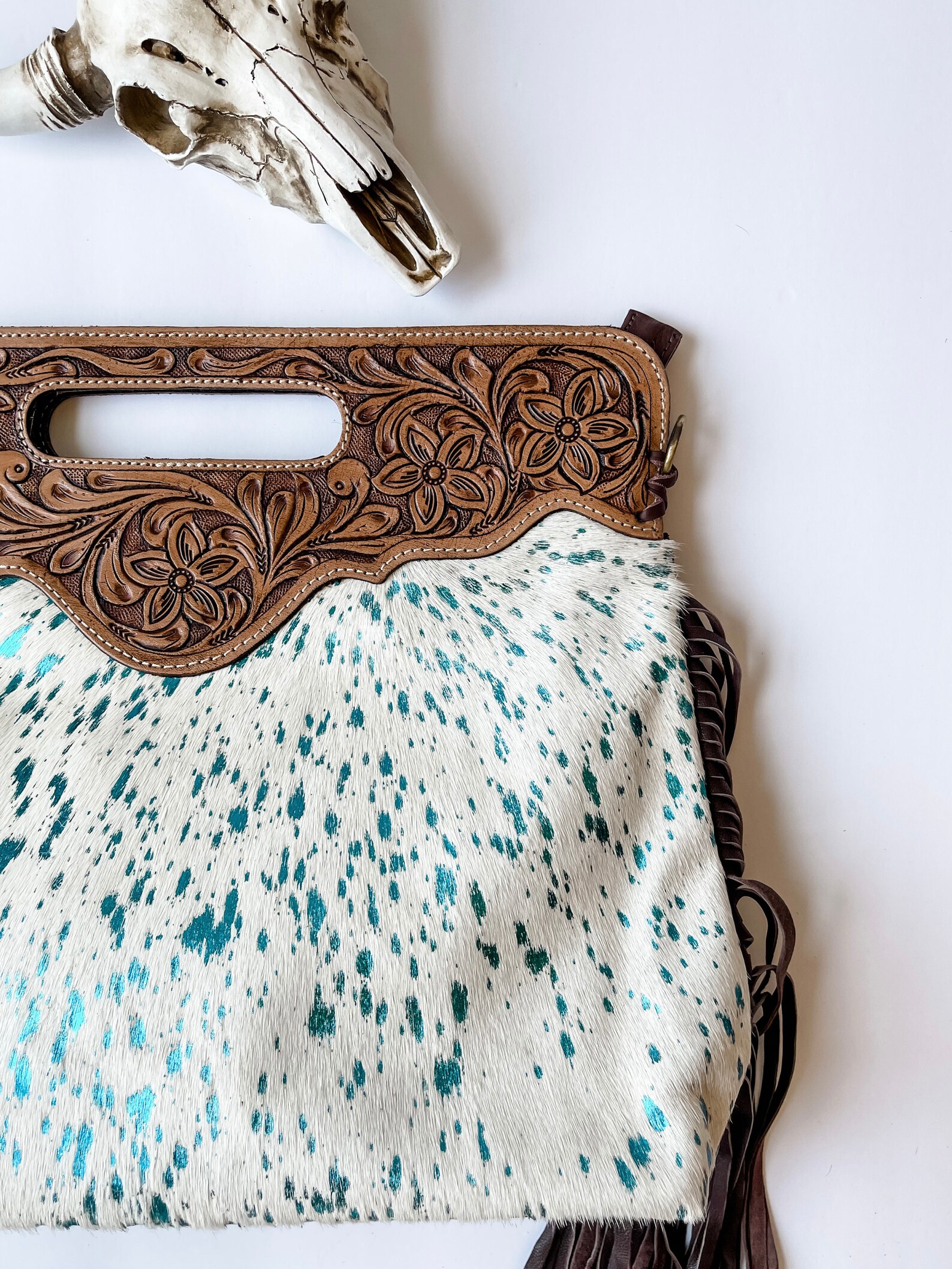 THE MAGGIE - TOOLED Western Leather Cowhide Fringe Tassel Crossbody ...