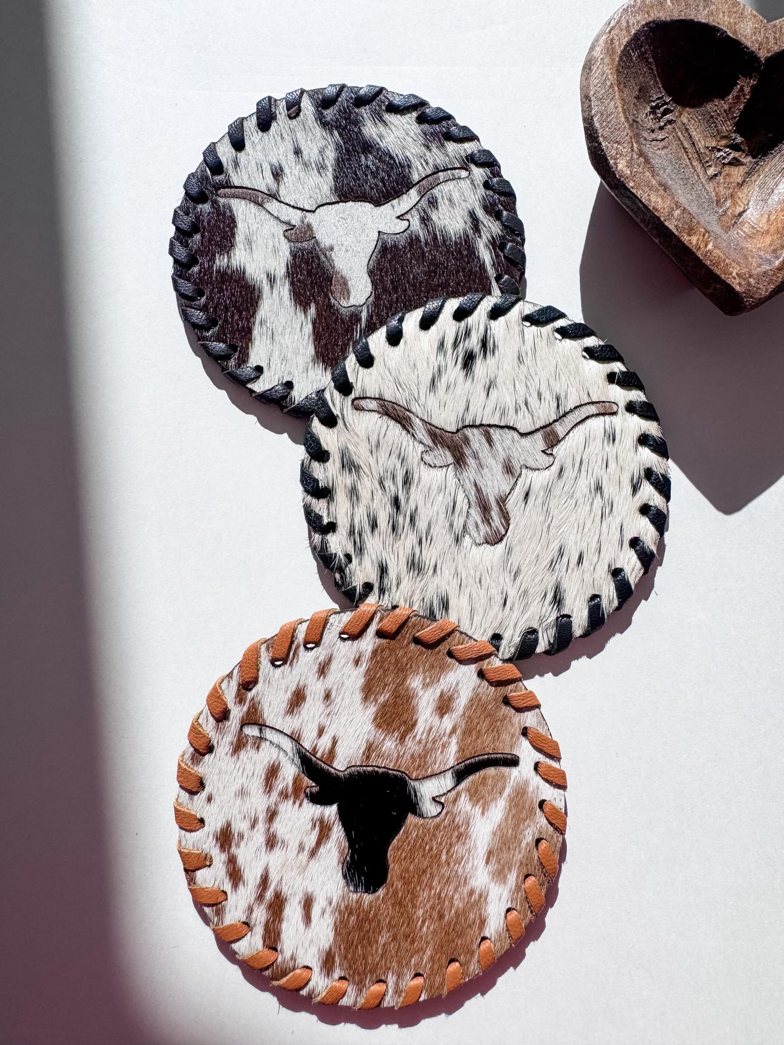 Genuine Longhorn Cowhide Leather Coasters | Western Hair-on Hide Drink ...