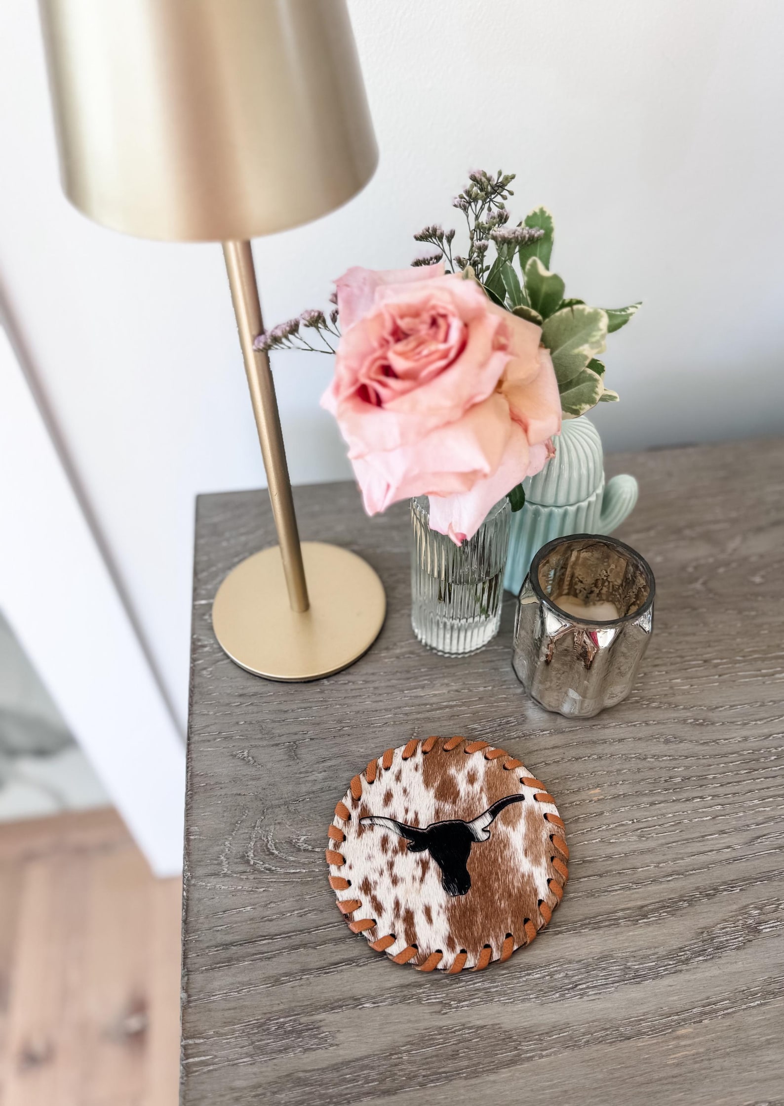 Genuine Longhorn Cowhide Leather Coasters | Western Hair-on Hide Drink ...