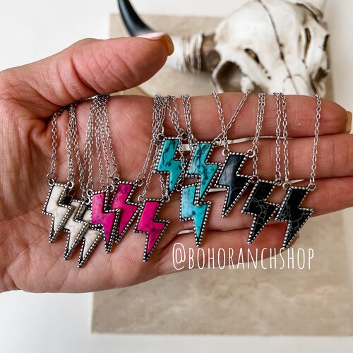 Stone Lightning Bolt Necklace - Etsy