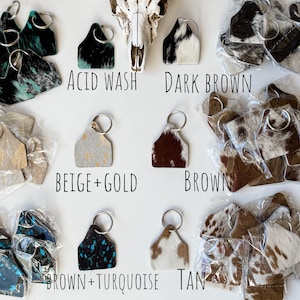 COWHIDE EARTAG KEYCHAIN | Cow Cattle Ear Tag Hair on Cowhide Leather ...