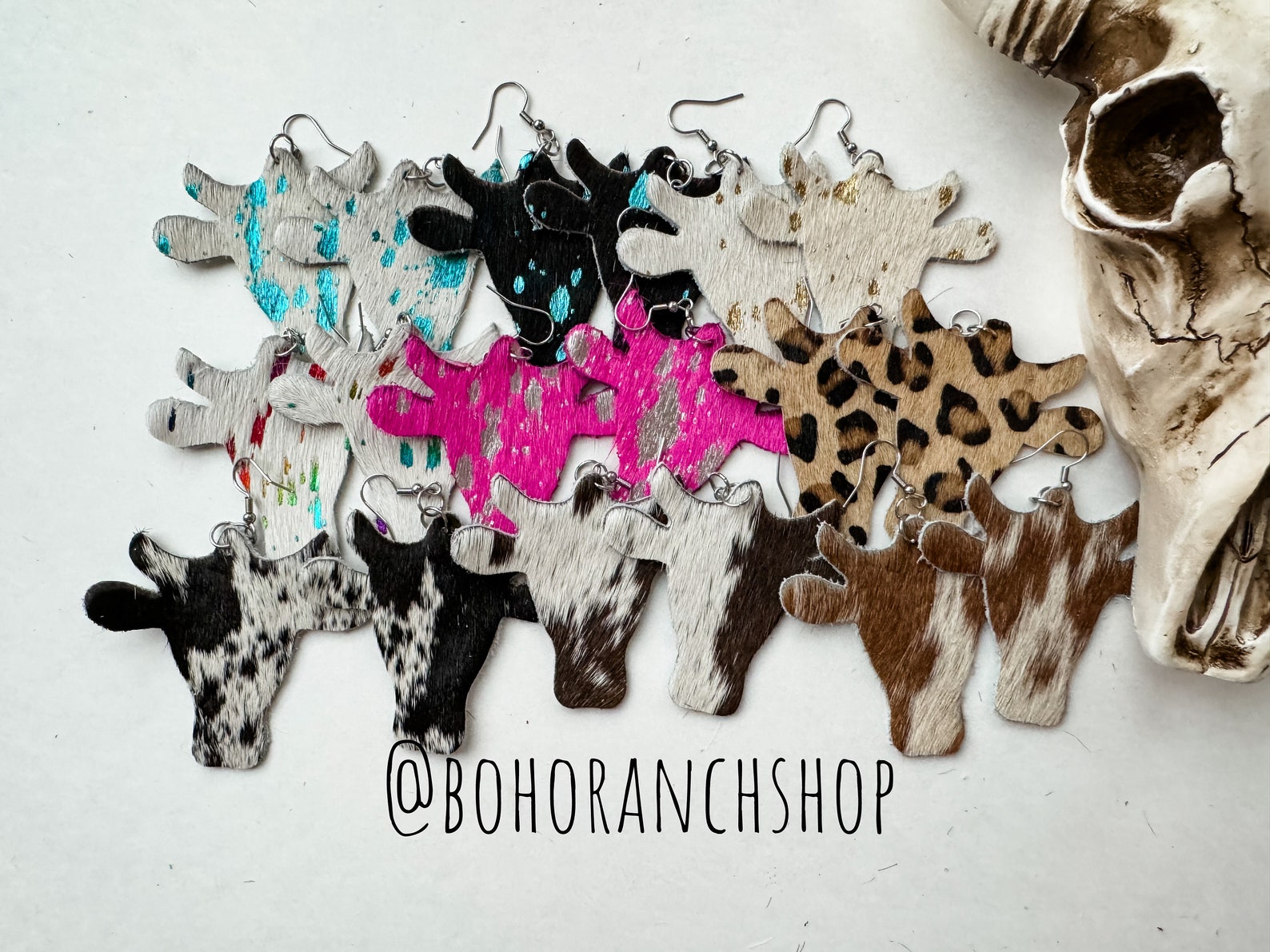 COWHIDE COWHEAD EARRINGS | Genuine Hair on Cowhide Cow Head Earrings ...
