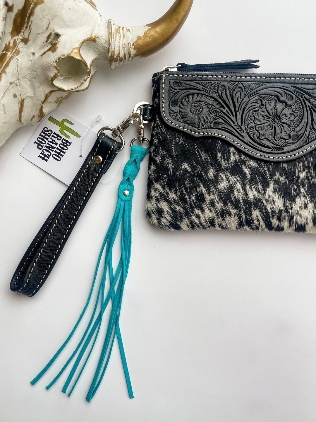 BRAIDED LEATHER KEYCHAIN Western Tassel Skinny Fringe Keychain | Purse ...