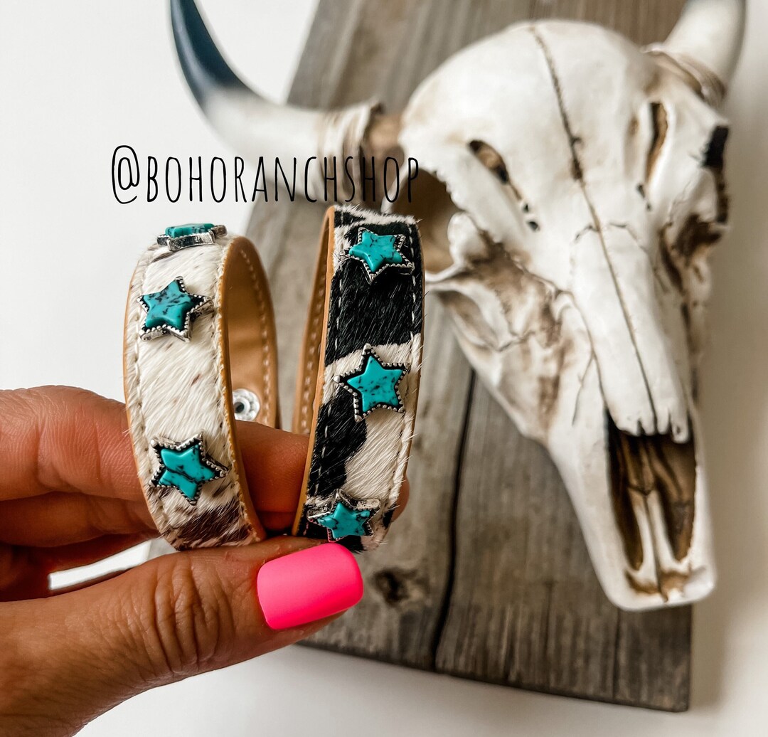 COWHIDE CUFF STAR Bracelet | Hair on Cowhide Genuine Leather ...