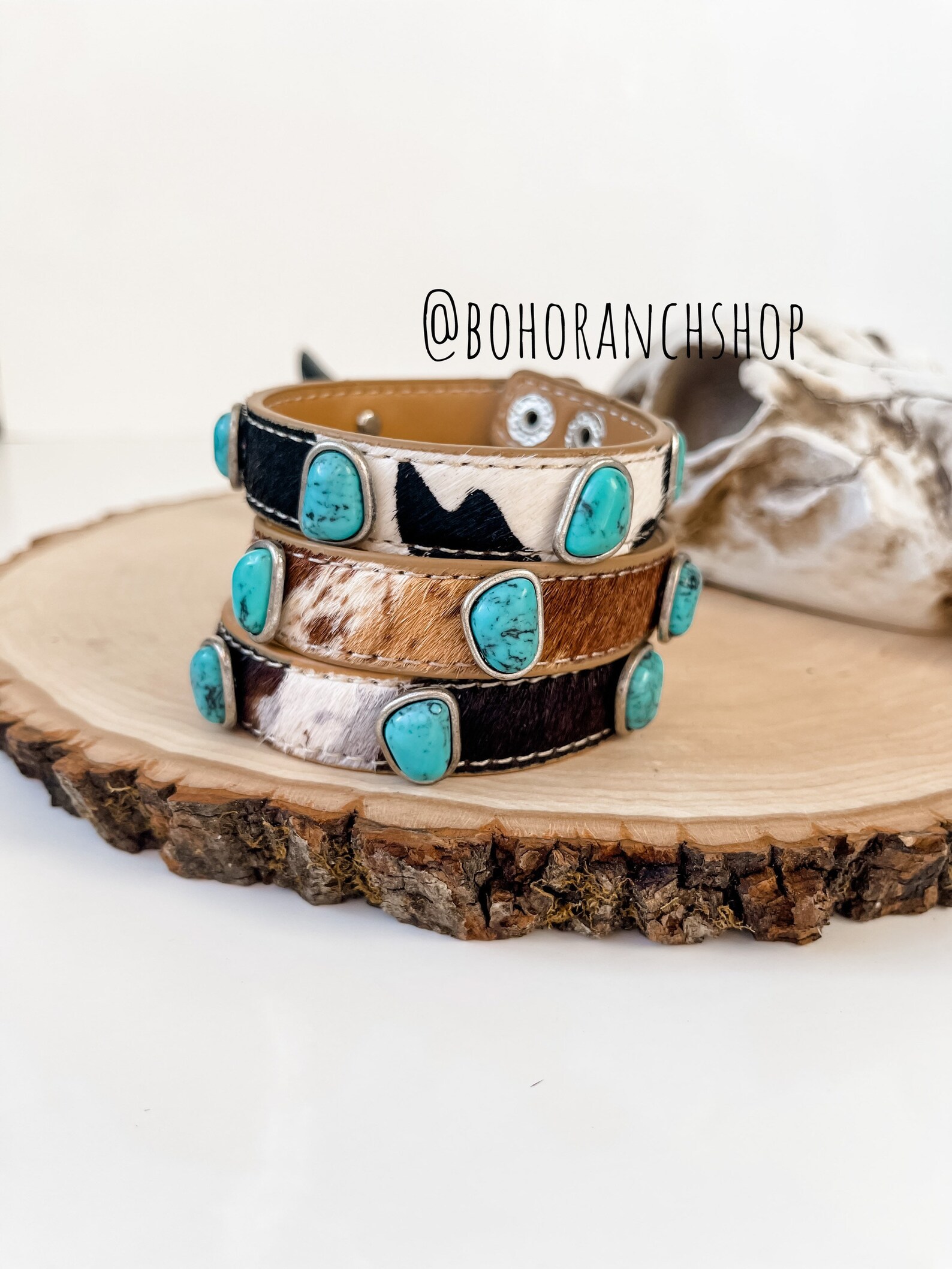 COWHIDE CUFF STONE Bracelet Hair on Cowhide Genuine Leather - Etsy