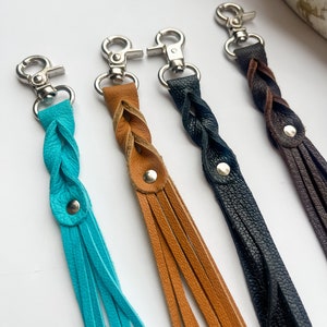 BRAIDED LEATHER KEYCHAIN Western Tassel Skinny Fringe Keychain | Purse ...