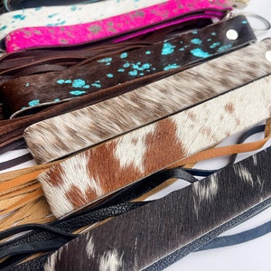 COWHIDE TASSEL KEYCHAIN Wristlet Western Hair on Cowhide Fringe ...