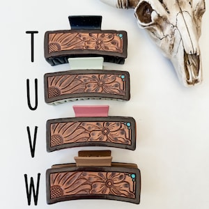 EMBOSSED LEATHER HAIR Claw Clip - Western Embossed Leather Hair Clip ...